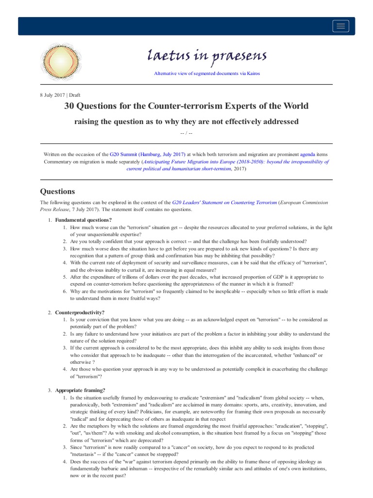 30 Questions For The Counter-Terrorism Experts of The World - Raising ...