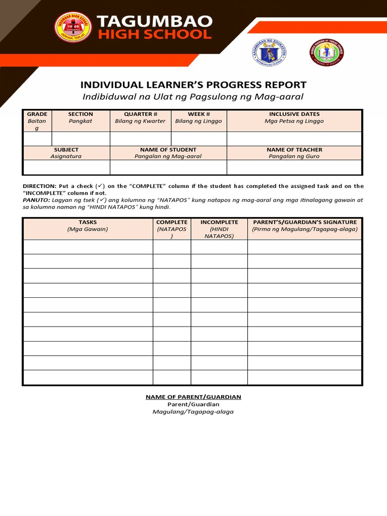 Individual Learners Progress Report Template 2020 | PDF