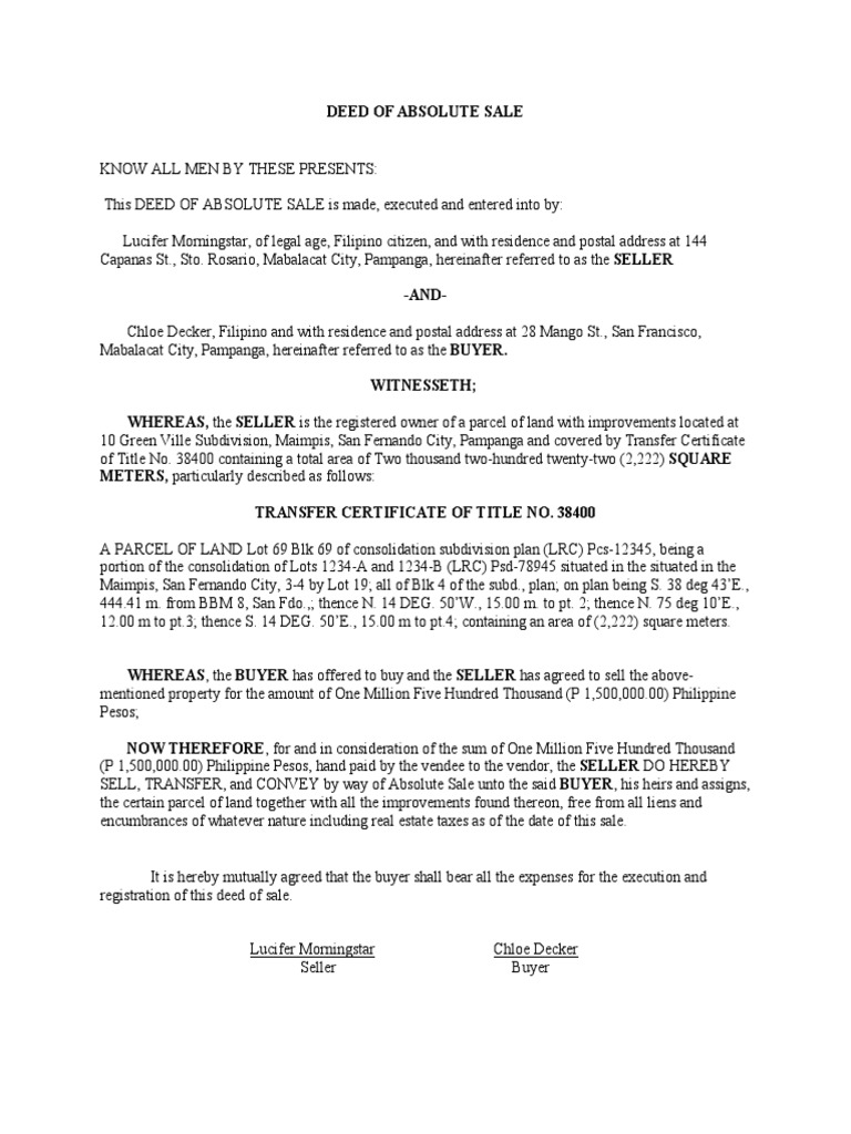 Deed of Absolute Sale | PDF | Land Law | Common Law