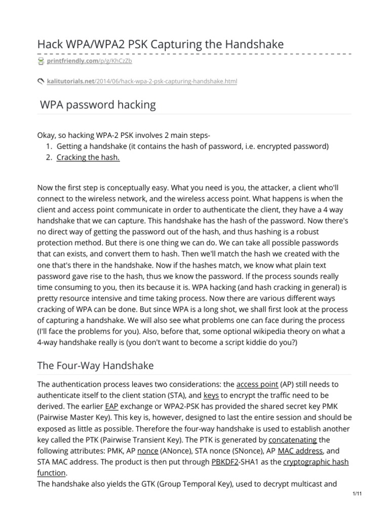 Hack WPAWPA2 PSK Capturing The Handshake | PDF | Cryptography | Network ...
