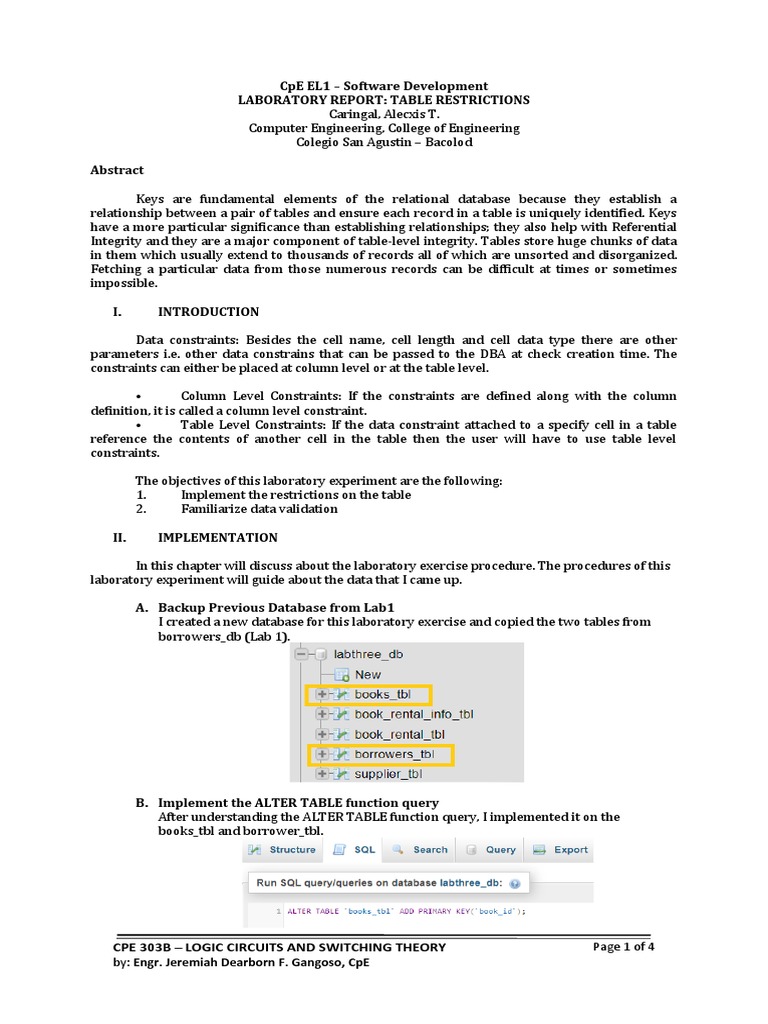 Cpe El1 Table Restriction | PDF | Relational Database | Table (Database)