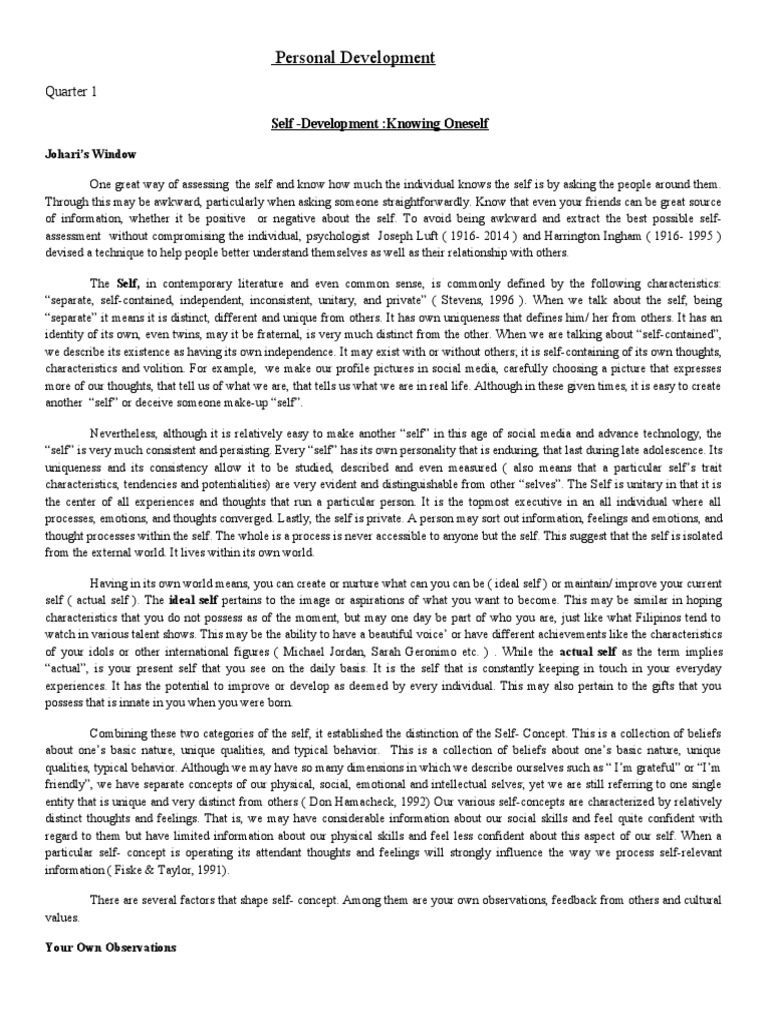 Personal Development: Quarter 1 | PDF | Self | Self Concept