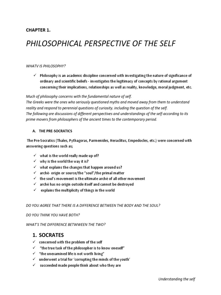 Philosophical Perspective of The Self: 1. Socrates | PDF | Philosophy ...