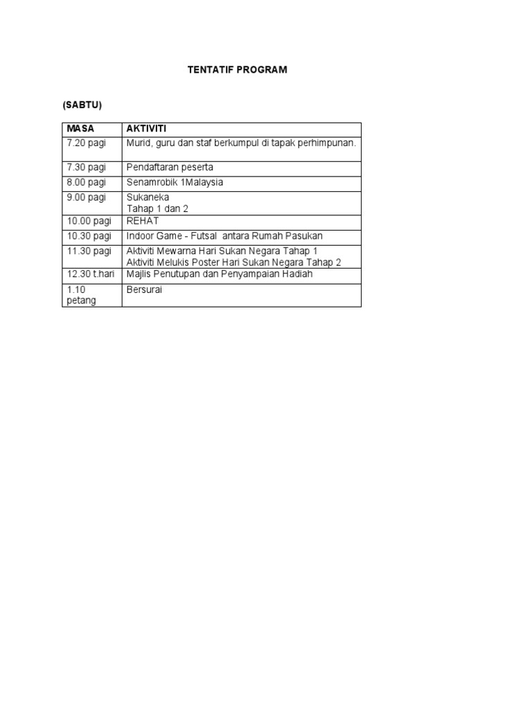 TENTATIF Hari Sukan Negara | PDF