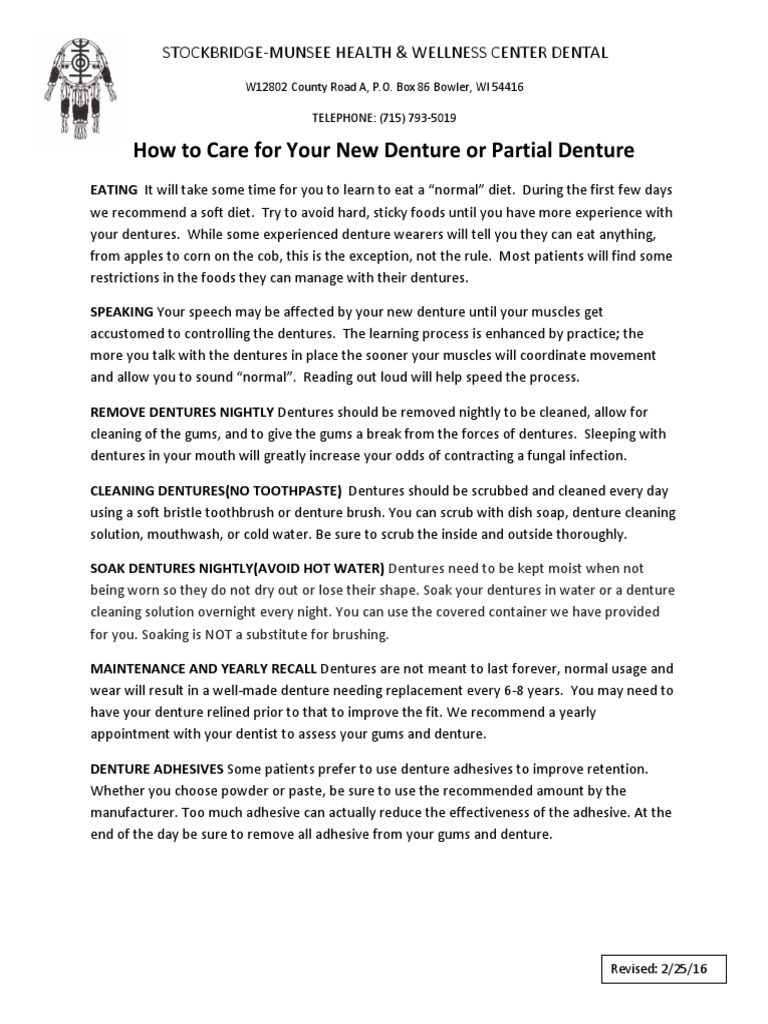 How To Care For Your New Denture or Partial Denture | PDF | Dentures ...