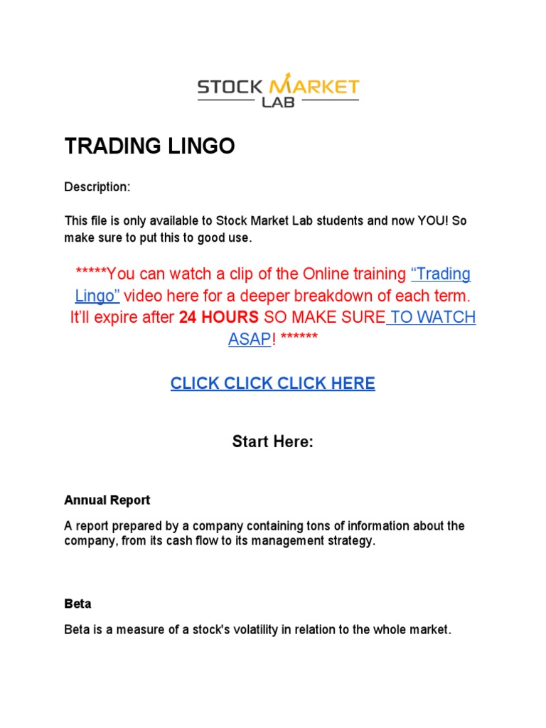 "Trading Lingo" To Watch Asap | Download Free PDF | Market Trend | Stocks
