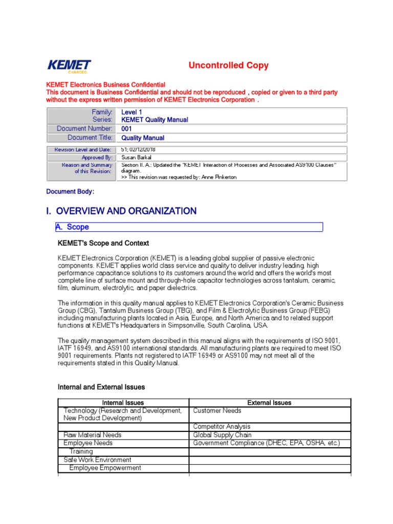 Uncontrolled Copy: I. Overview and Organization | PDF | Quality ...