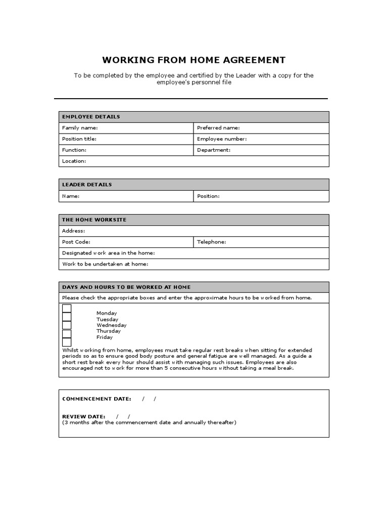Working From Home Agreement | PDF | Chair | Occupational Safety And Health