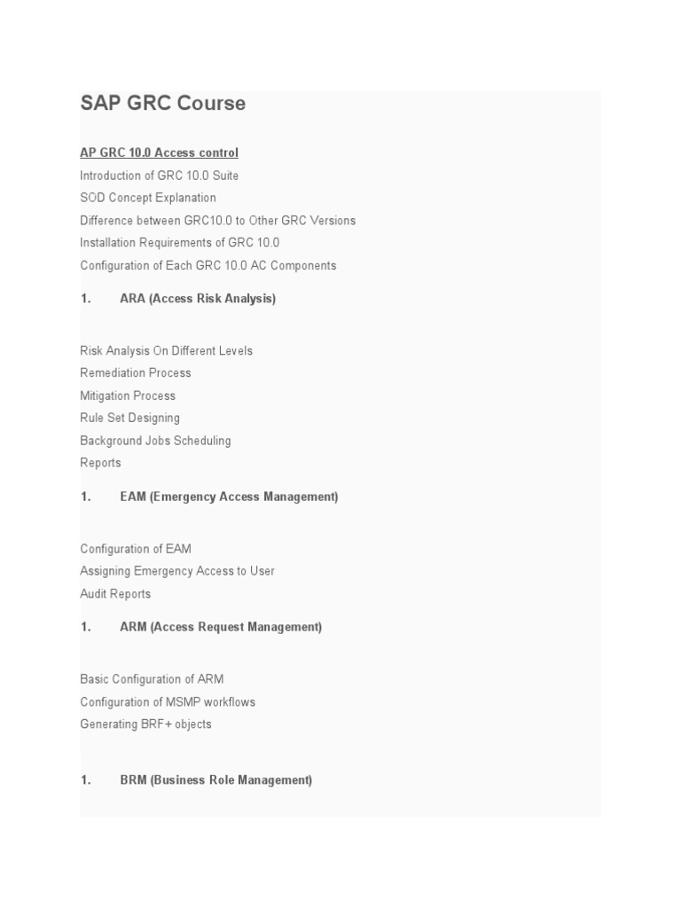 SAP GRC Course: AP GRC 10.0 Access Control | PDF
