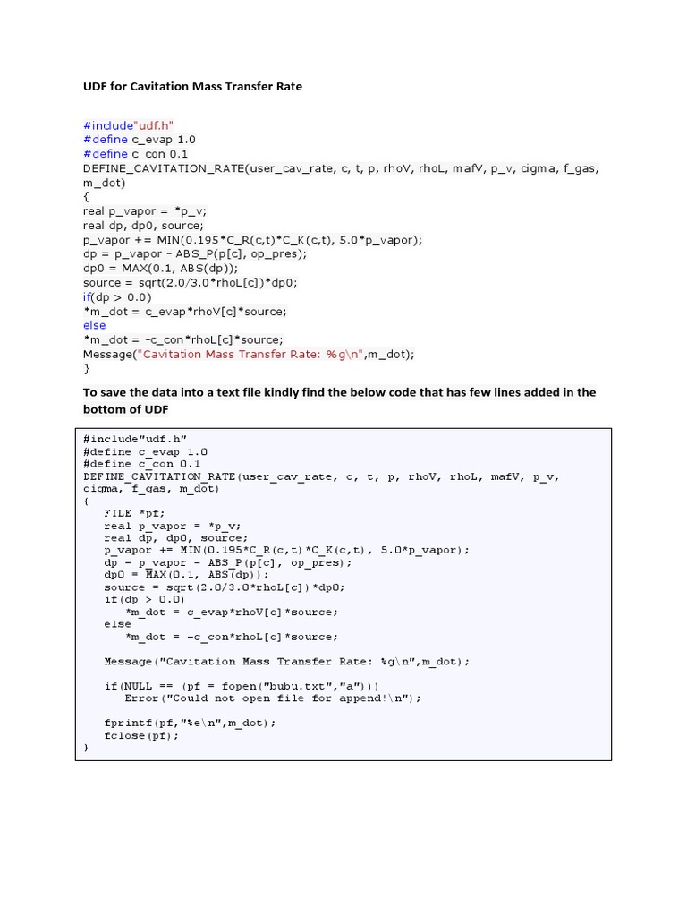 UDF For Cavitation Mass Transfer Rate | PDF