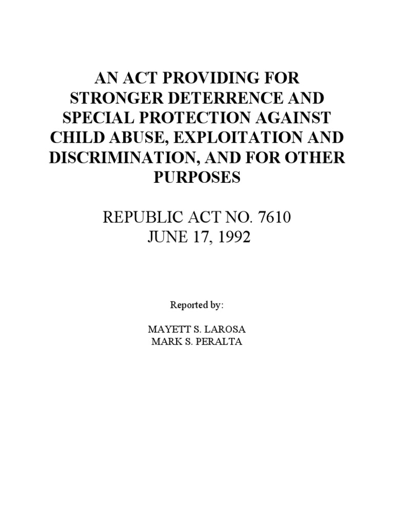 Ra 7610 Report Summary | PDF | Child Abuse | Human Trafficking