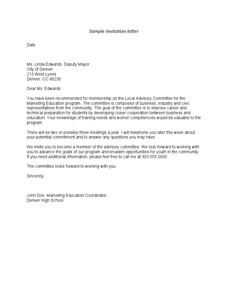 1 Sample Invitation Letter 1 | PDF