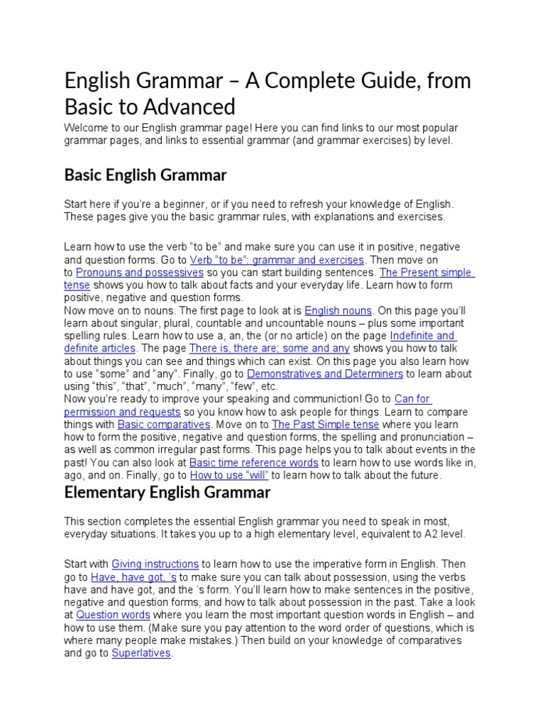 English Grammar - A Complete Guide, From Basic To Advanced | PDF ...