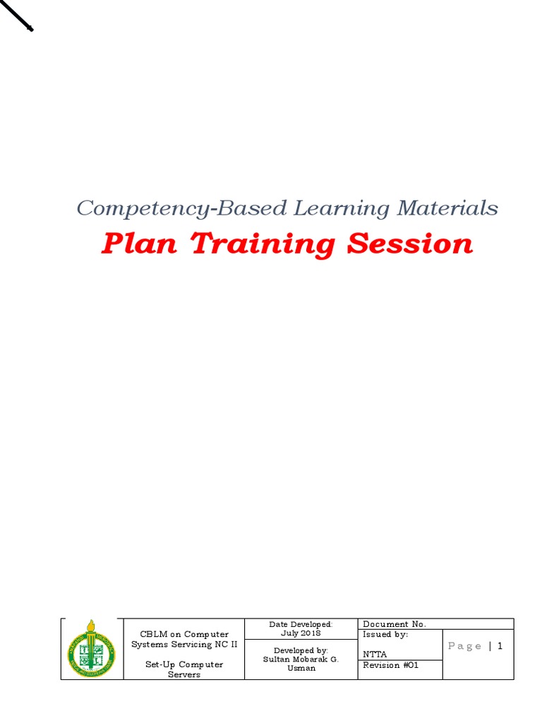 Plan Training Session: Competency-Based Learning Materials | PDF ...