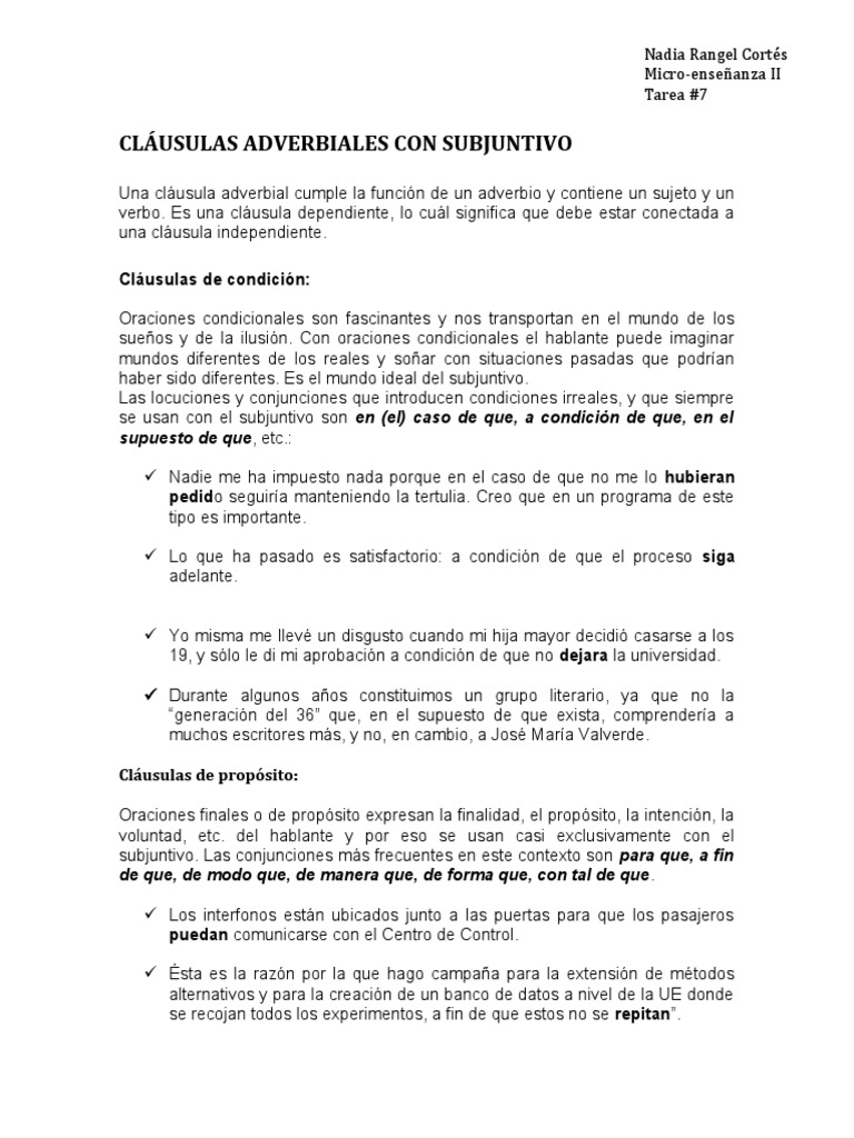 Cláusulas Adverbiales Con Subjuntivo | PDF
