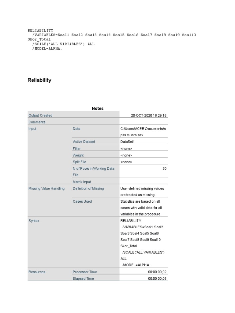 SPSS Reliability Analysis Report | PDF | Teaching Methods & Materials