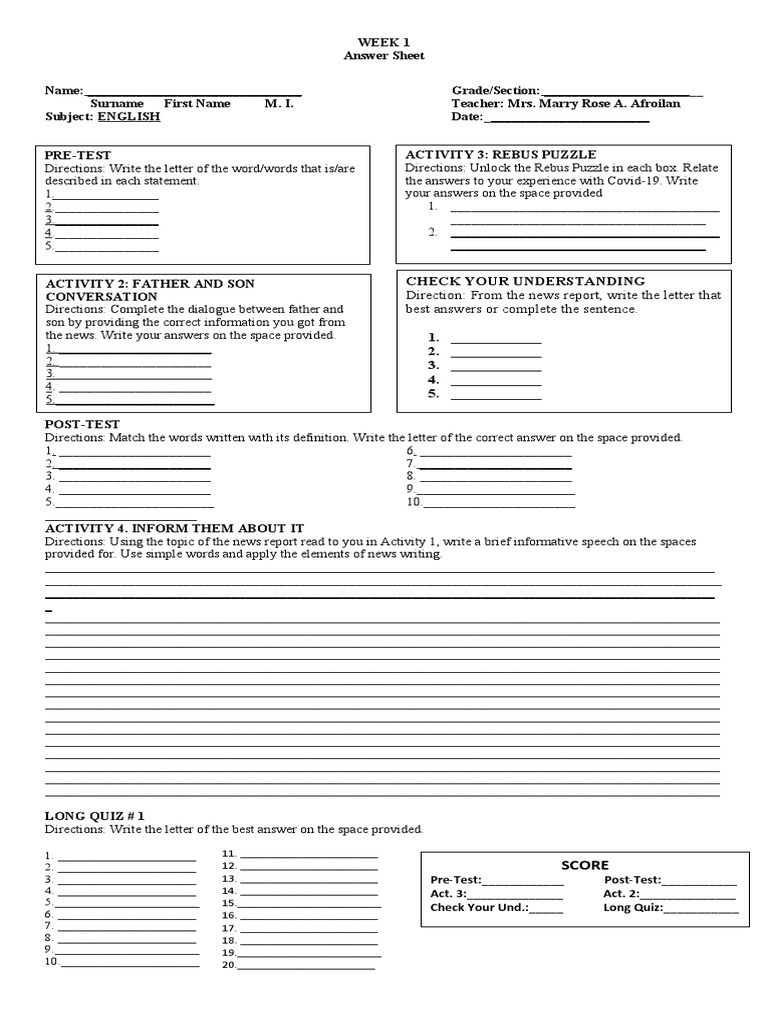 WEEK 1 Answer Sheet | PDF | Human Communication | Cognitive Science