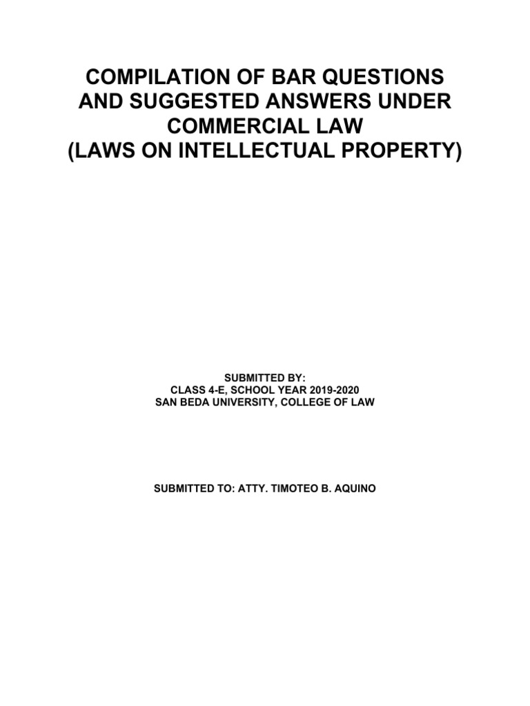 Compilation of Bar Questions and Suggested Answers Under Commercial Law ...