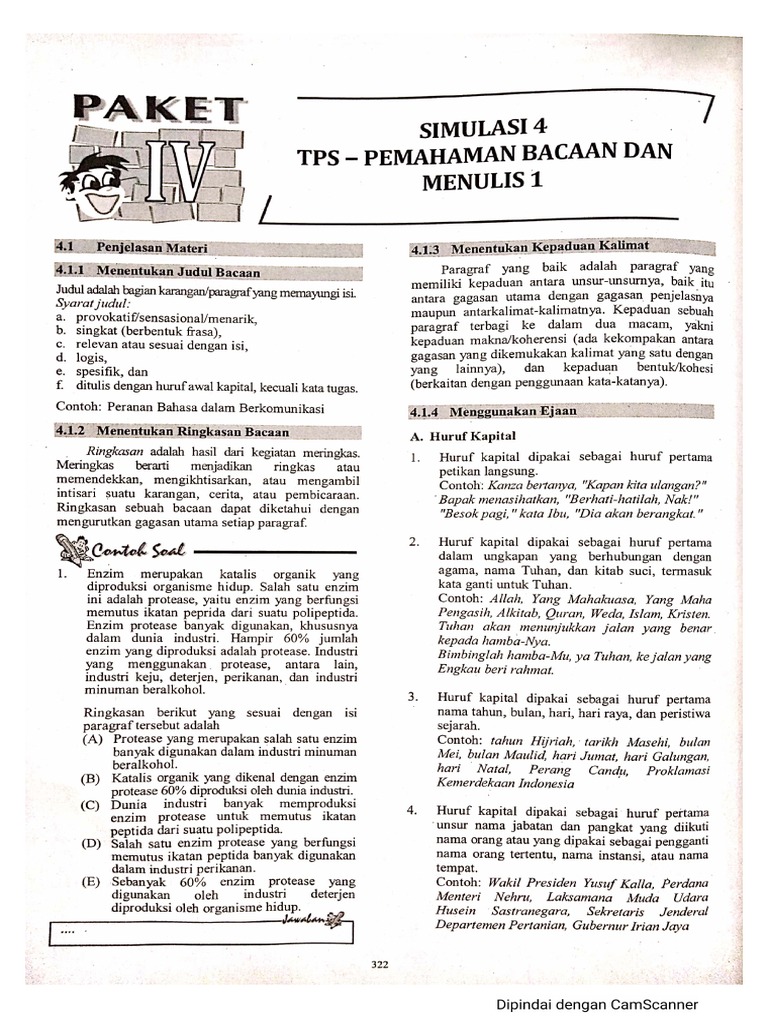 Simulasi 4 Tps-Pemahaman Bacaan Menulis 1 PDF | PDF