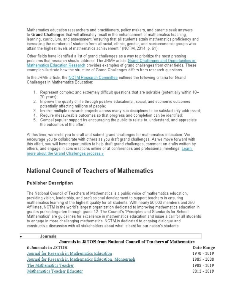 Challenges in Mathematics | PDF | National Council Of Teachers Of ...