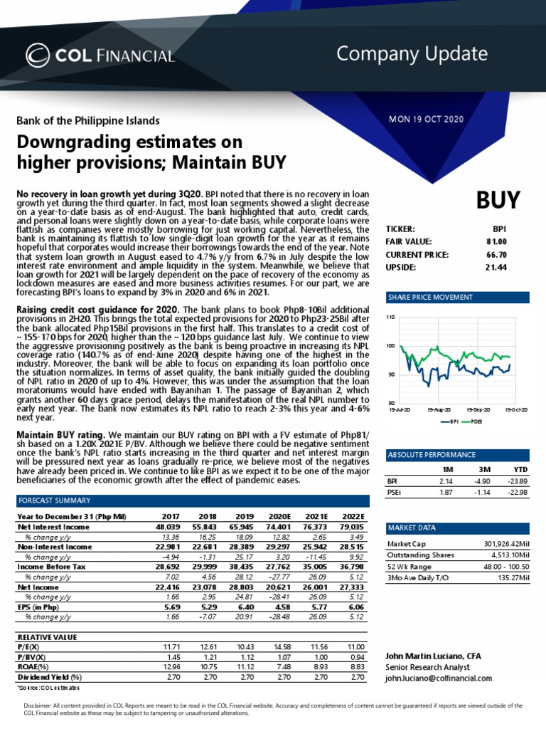 2020 10 19 PH S Bpi | PDF | Valuation (Finance) | Interest