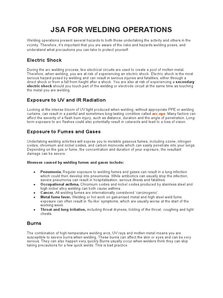 JSA Detailed Info | PDF | Welding | Construction