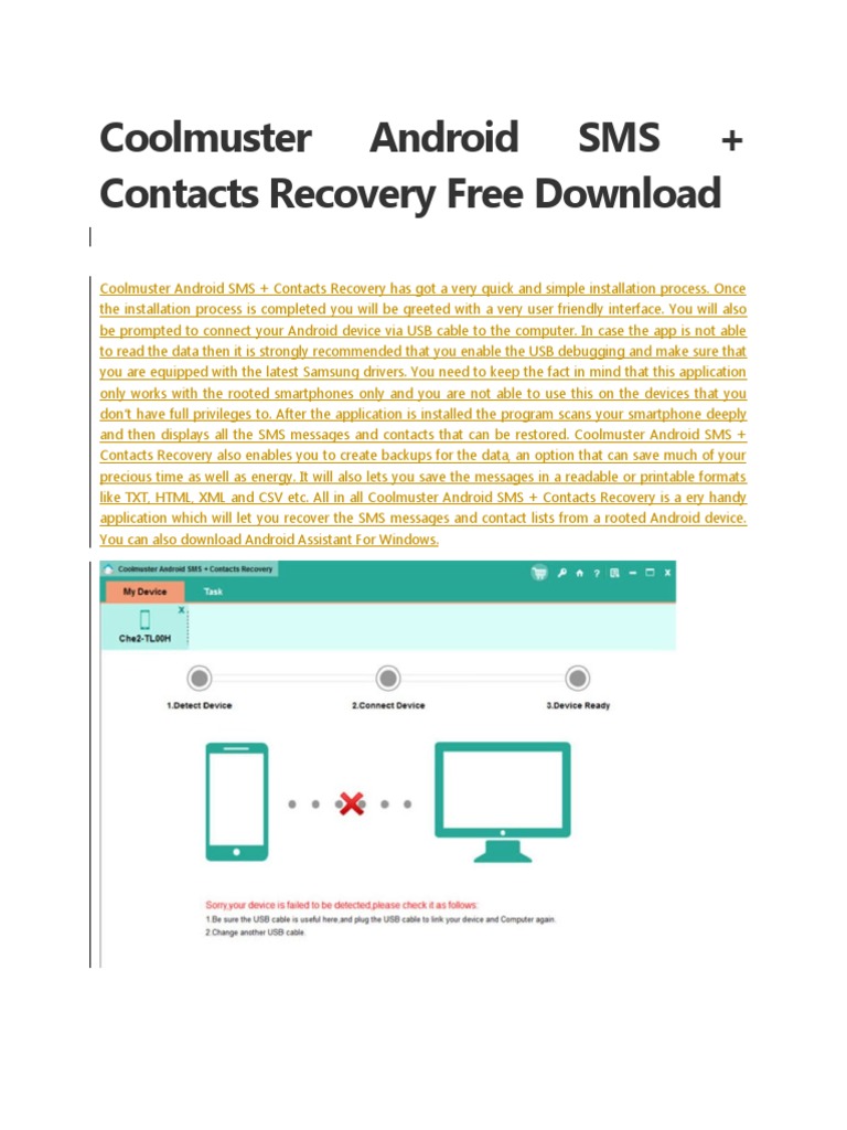 Coolmuster Android SMS + Contacts Recovery | PDF | Android (Operating System) | Smartphone