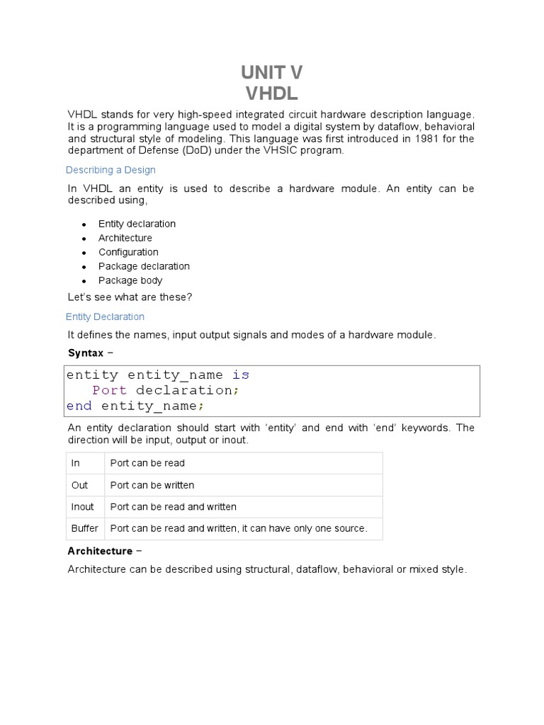 VHDL Introduction | PDF | Vhdl | Computer Engineering