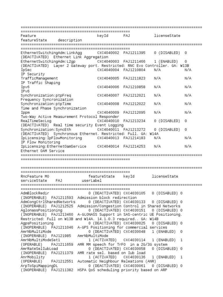 RNC Feature Configuration Report | PDF | High Speed Packet Access | Lte ...