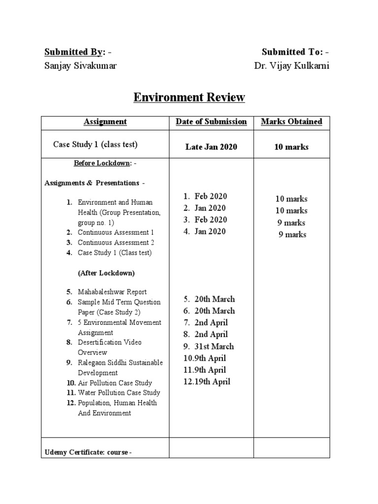 Environment Review: Sanjay Sivakumar Dr. Vijay Kulkarni | PDF ...