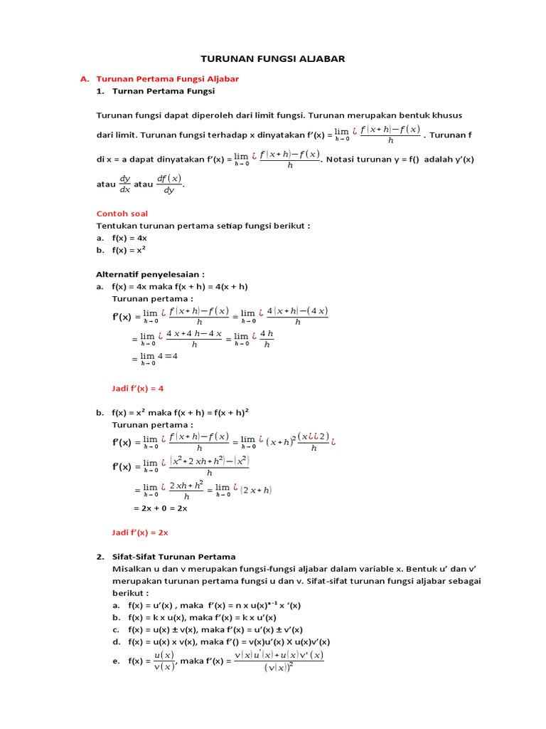 Turunan Fungsi Aljabar | PDF