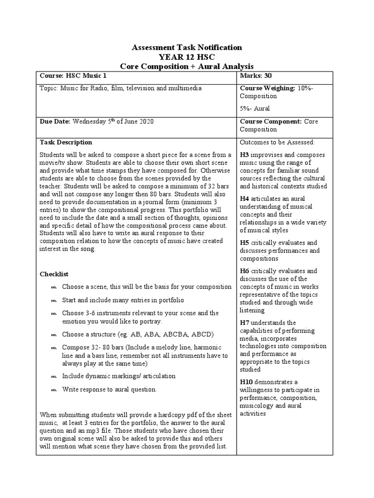 HSC Music 1: Core Composition Task | PDF | Musical Compositions ...
