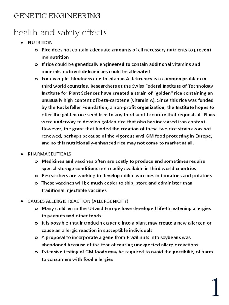 Health and Safety Effects: Genetic Engineering | PDF | Genetic ...