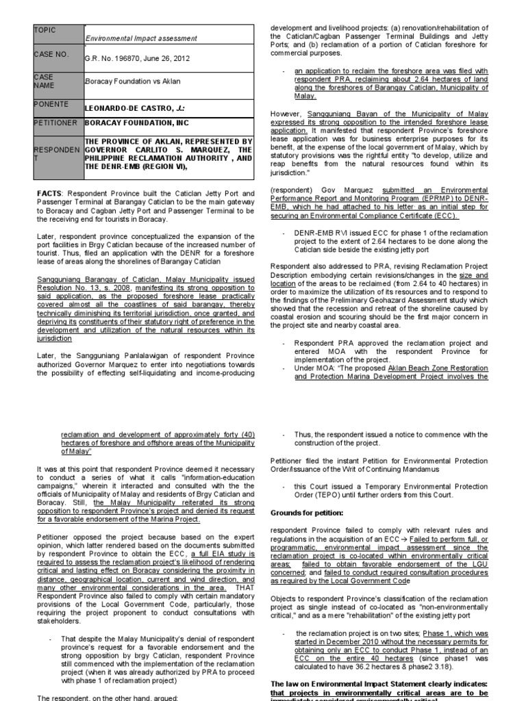 Boracay Foundation Vs Aklan | PDF | Environmental Impact Assessment ...