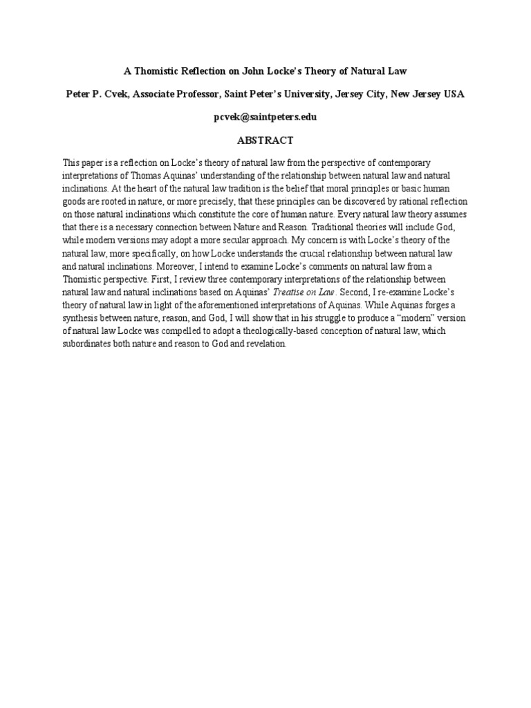 Thomistic Reflection On Lockes Theory of Natural Law | PDF | Natural ...