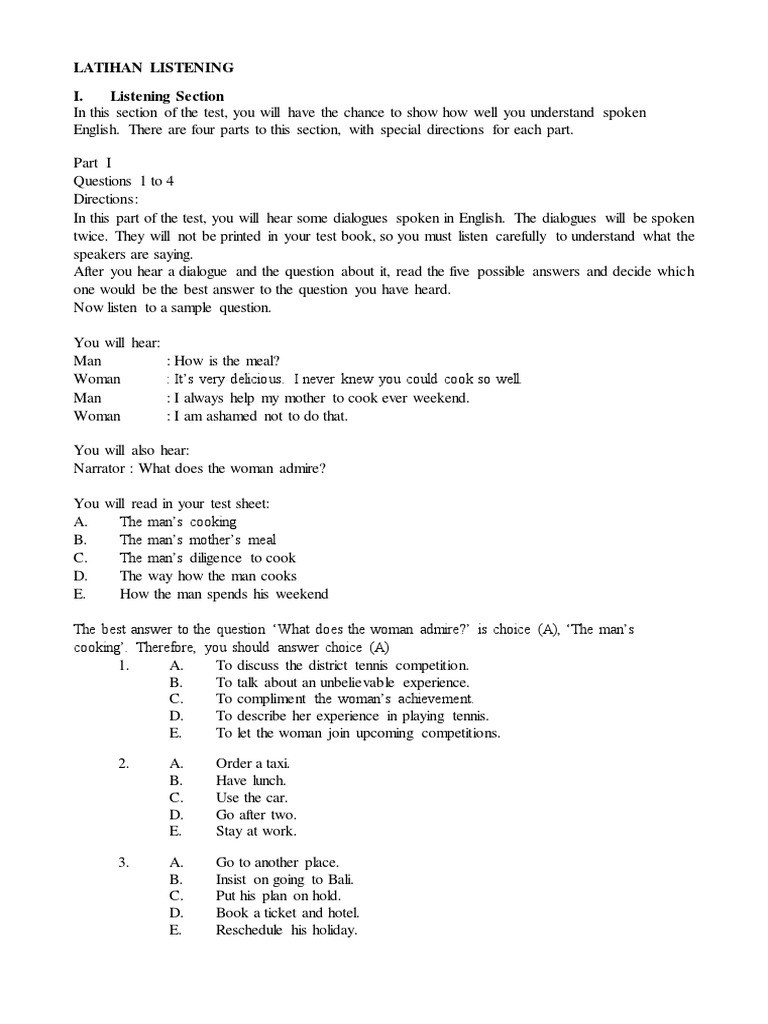 Latihan Listening Test Instructions | PDF