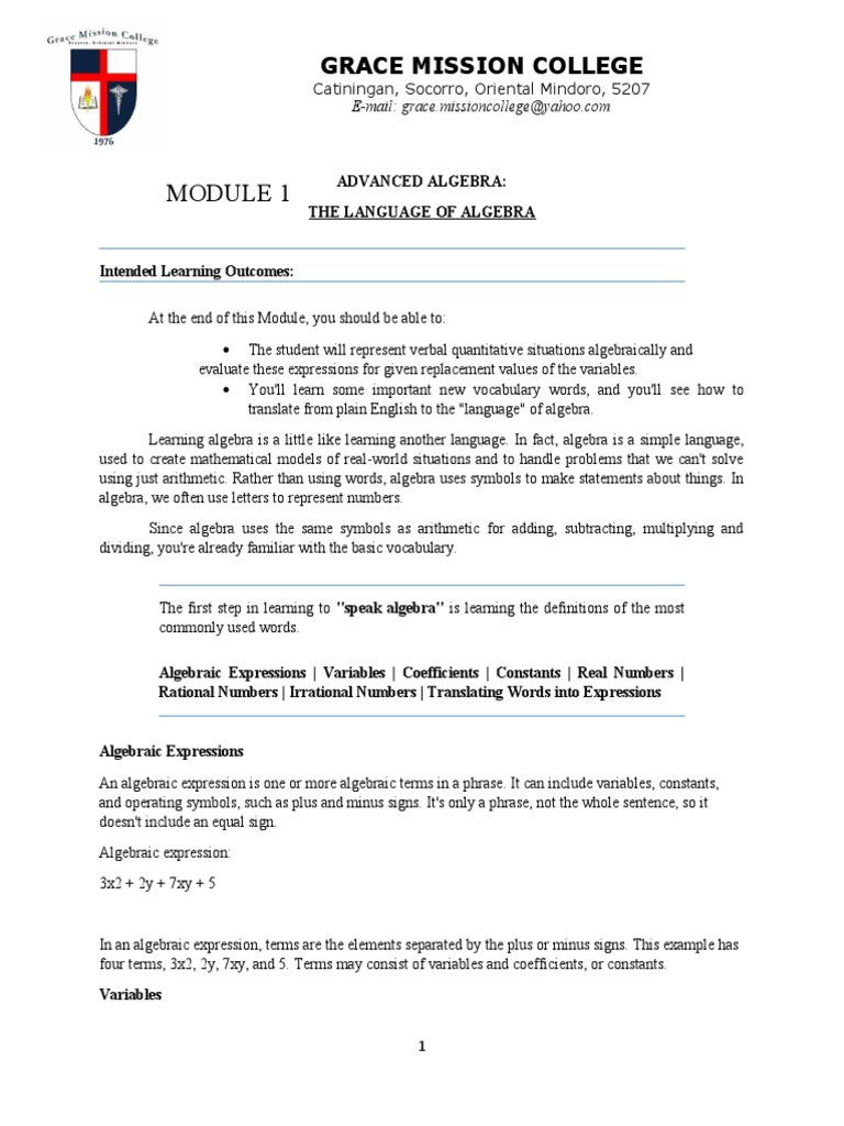 Module 1 Advanced Algebra | Download Free PDF | Numbers | Rational Number