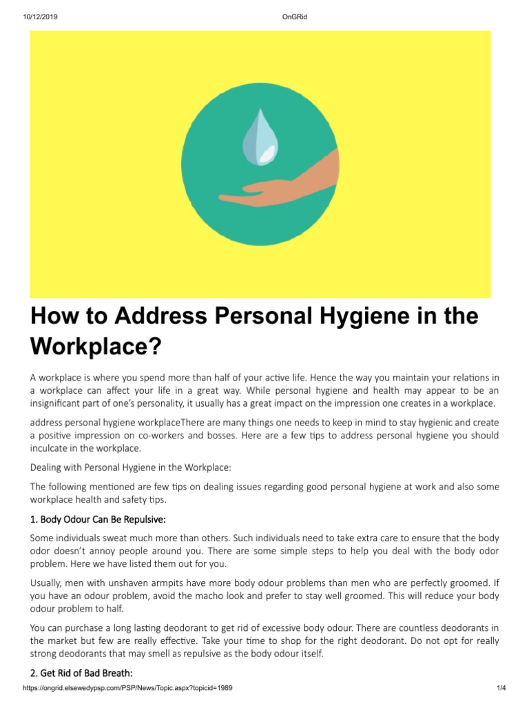 Personal Hygiene in The Workplace | PDF