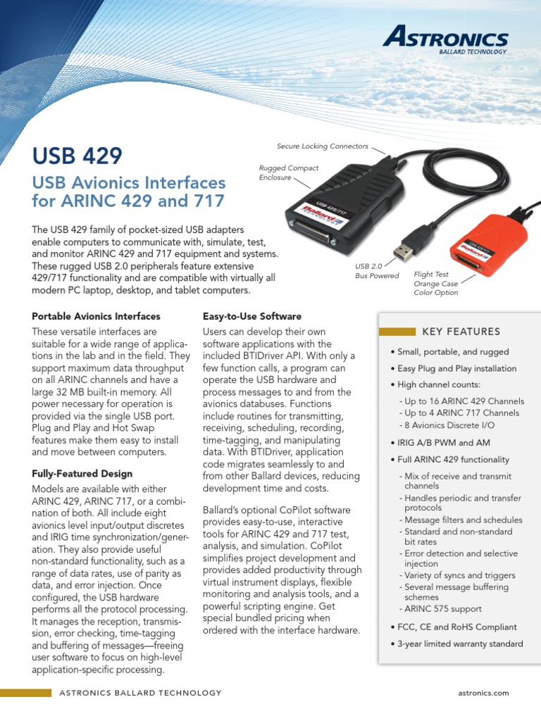 USB Avionics Interfaces For ARINC 429 and 717: Secure Locking ...