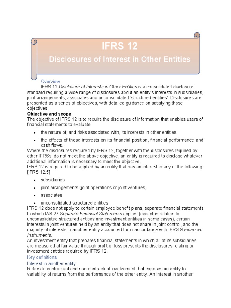 Ifrs 12: Disclosures of Interest in Other Entities | Download Free PDF ...