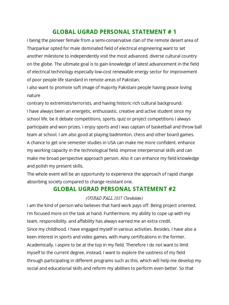 Global Ugrad Personal Statement # 1 | PDF | University And College ...