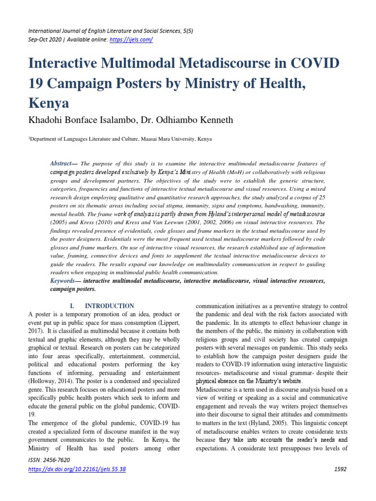 Interactive Multimodal Metadiscourse in COVID 19 Campaign Posters by ...