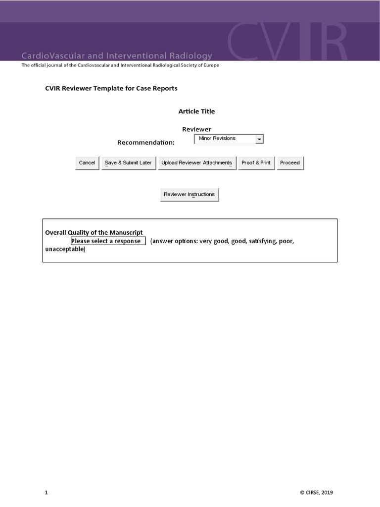 CVIR Reviewer Template For Case Reports | PDF