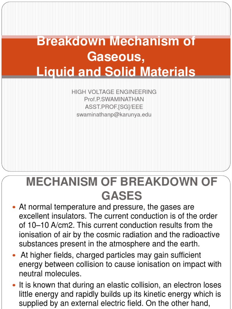 Breakdown Mechanism of Gaseous, Liquid and Solid Materials | PDF ...
