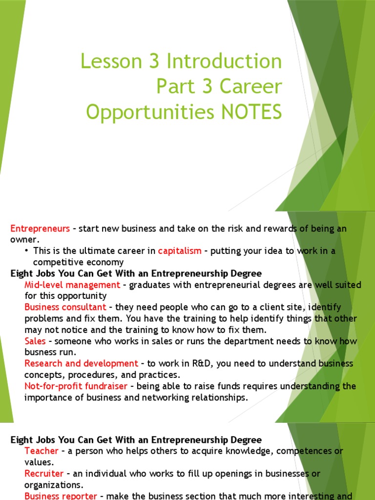 Lesson 3 Introduction Part 3 Career Opportunities NOTES | PDF