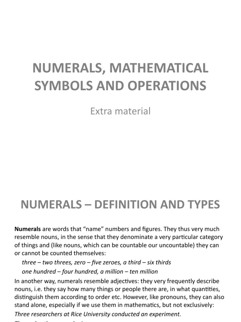 Numerals - Mathematical Symbols - Operations | PDF
