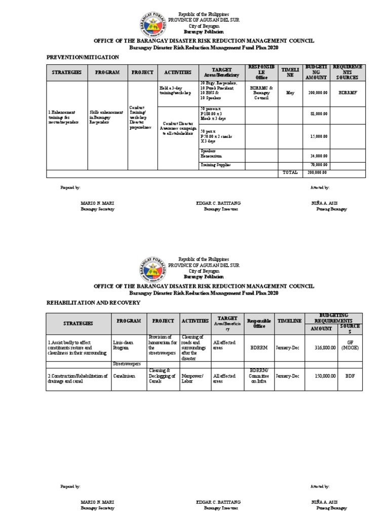 Office of The Barangay Disaster Risk Reduction Management Council ...