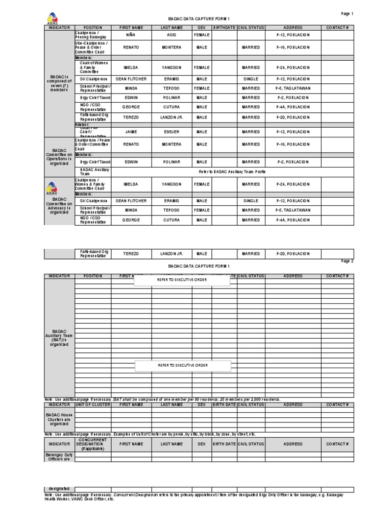 Badac Data Capture Forms | PDF | Government | Medicine