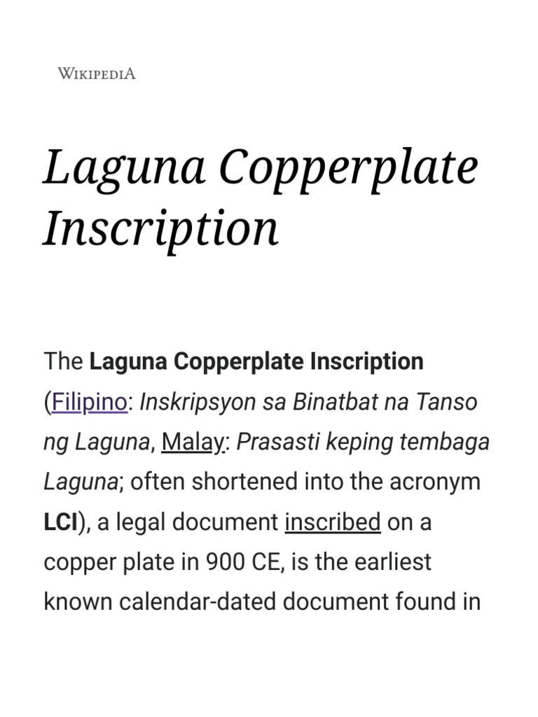 Laguna Copperplate Inscription - Wikipedia PDF | PDF | Southeast Asia ...