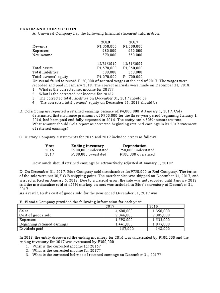 Financial Statement Error Corrections | PDF | Retained Earnings | Income